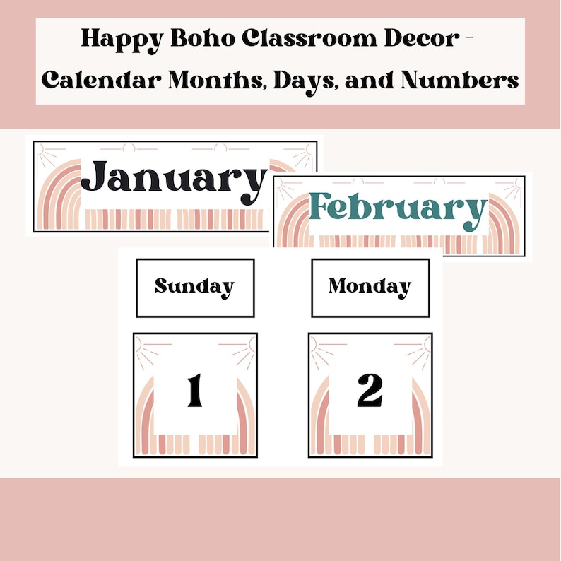 Happy Boho Classroom Calendar Set | Includes Days of Week, Months of ...
