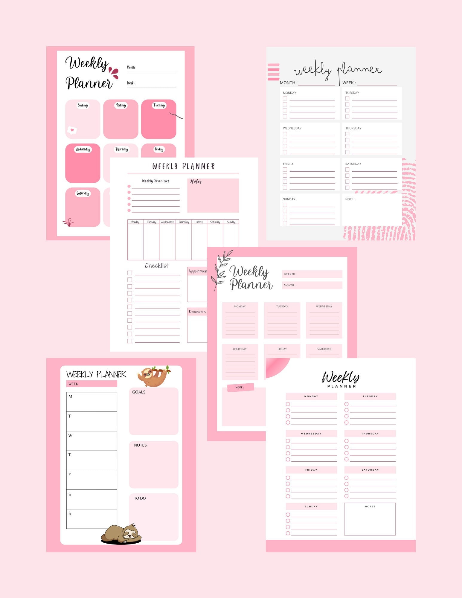 Pink Weekly Planner Bundle | Printable Planner | Digital Download | 6 ...