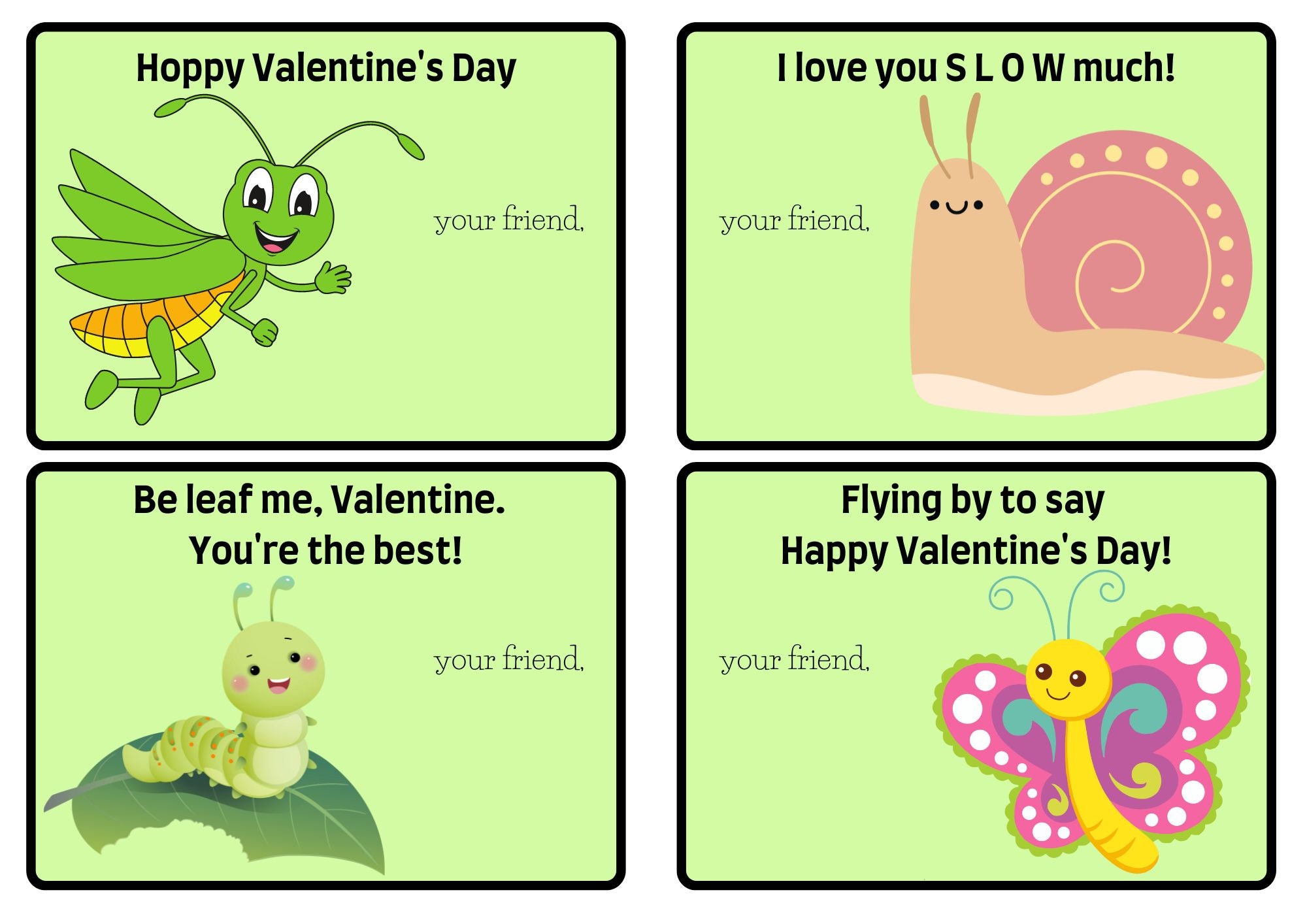 Printable Classroom Valentine's Cards for Boys With Trucks and Bugs on ...