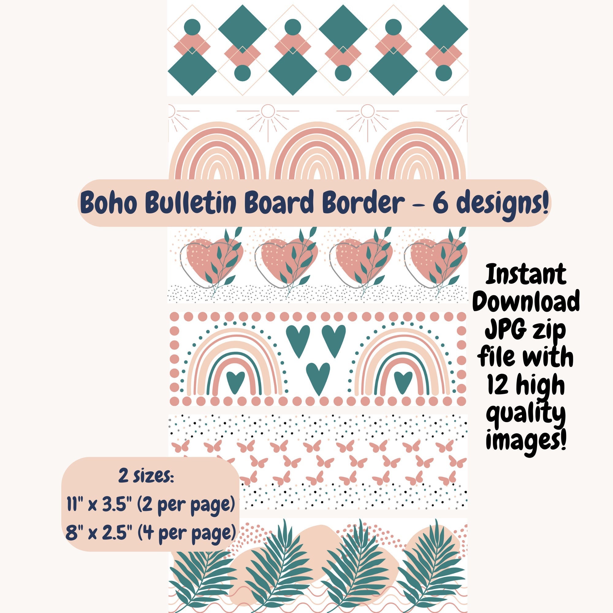 Happy Boho Rectangular Bulletin Board Borders for Classroom - Etsy