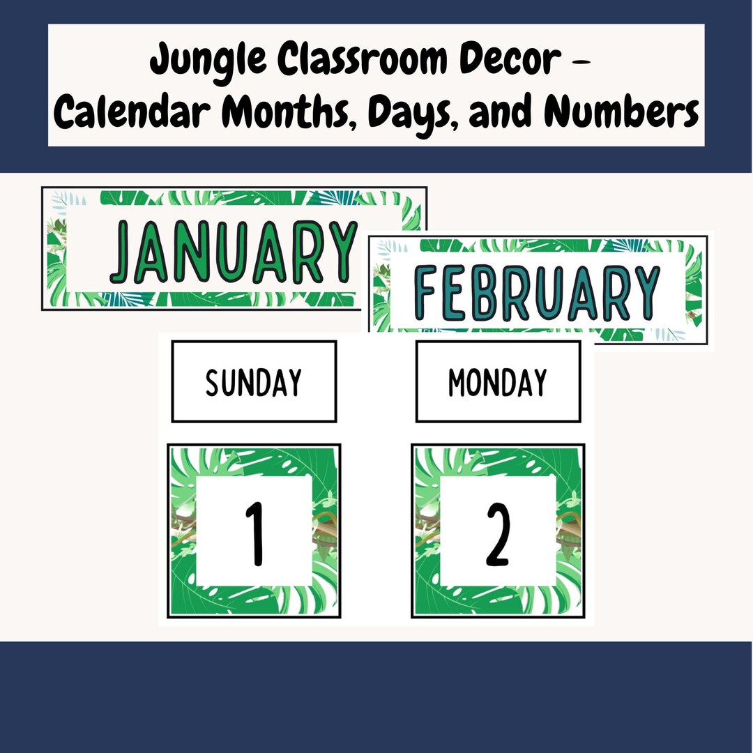 Jungle Classroom Calendar Set | Includes Days of Week, Months of Year ...