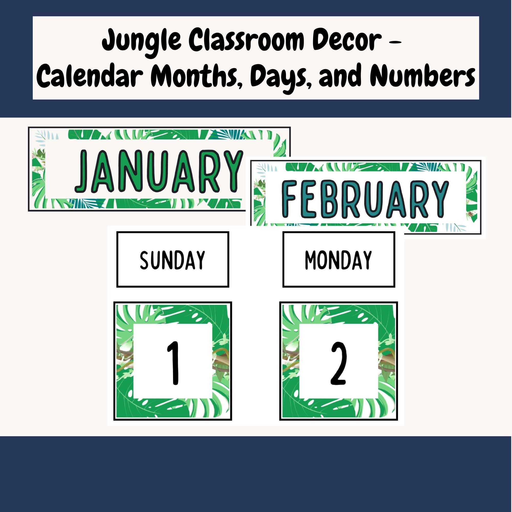 Jungle Classroom Calendar Set | Includes Days of Week, Months of Year ...