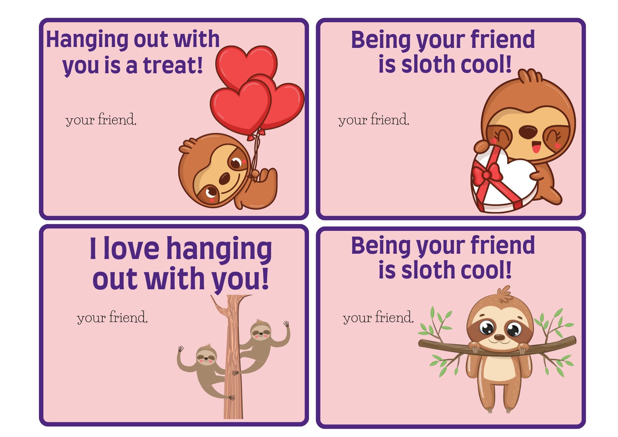 Printable Classroom Valentine's Cards for Class With Owls and Sloths on ...