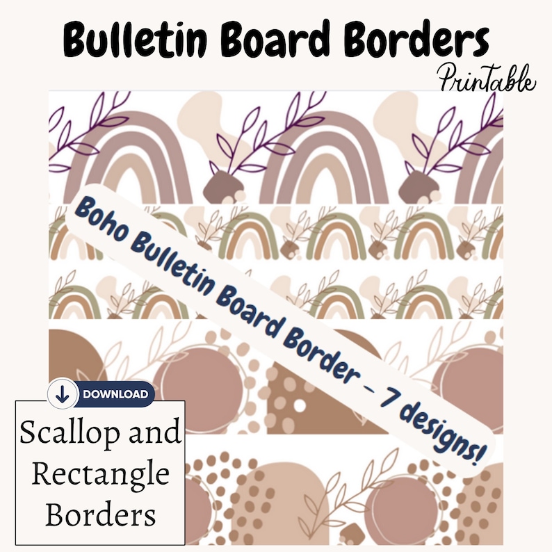 Boho Bulletin Board Borders in Neutral Colors | 7 Printable Designs in ...