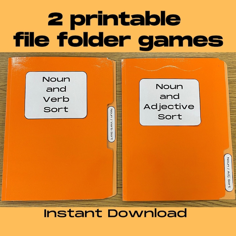 Printable File Folder Sorting Games Sort Nouns, Adjectives, Verbs Parts ...