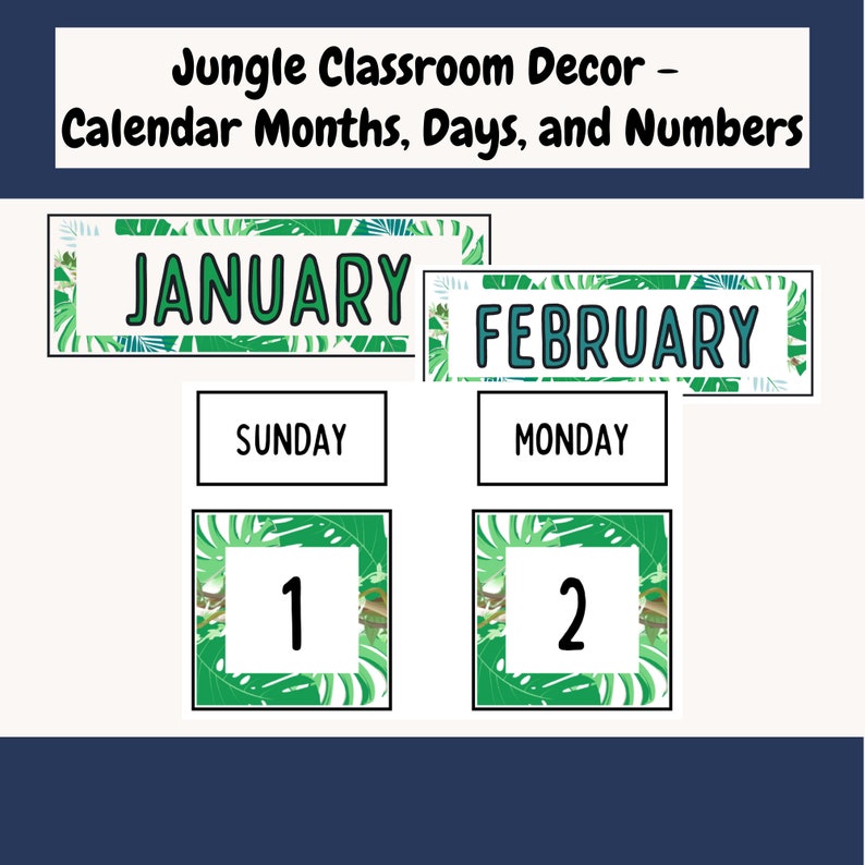 Jungle Classroom Calendar Set | Includes Days of Week, Months of Year ...