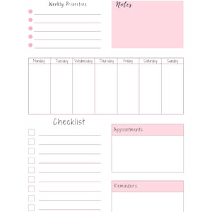Pink Weekly Planner Bundle | Printable Planner | Digital Download | 6 ...