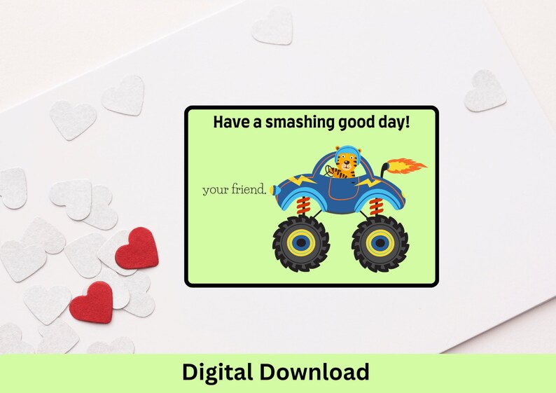 Printable Classroom Valentine's Cards for Boys With Trucks and Bugs on ...