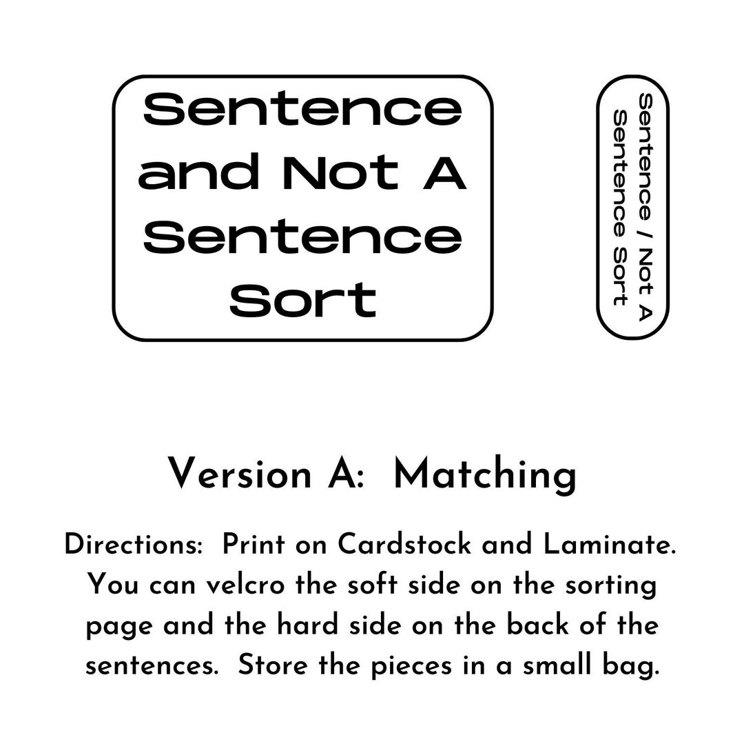 Printable File Folder Sentence / Not A Sentence Sorting Learning ...