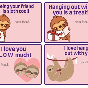 Printable Classroom Valentine's Cards for Class With Owls and Sloths on ...