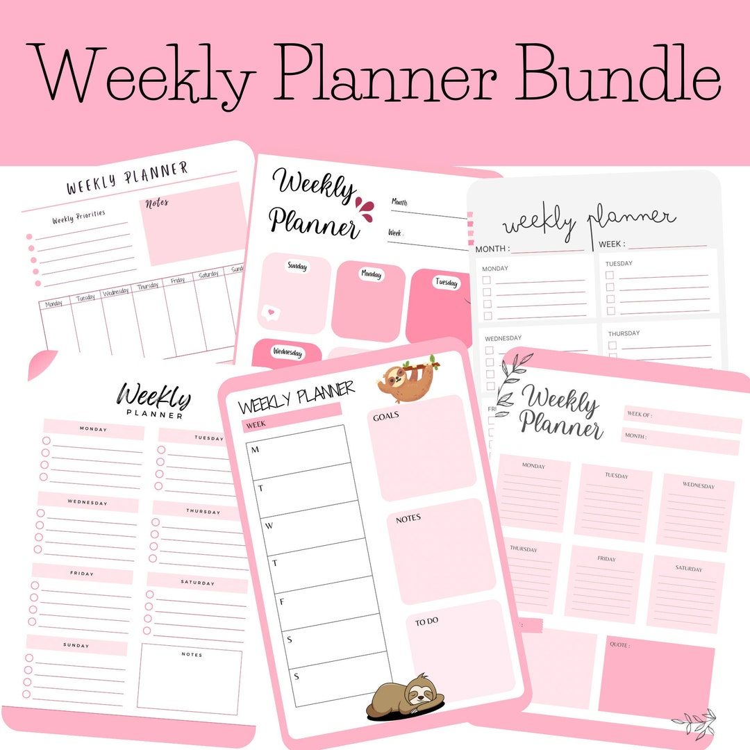 Pink Weekly Planner Bundle | Printable Planner | Digital Download | 6 ...