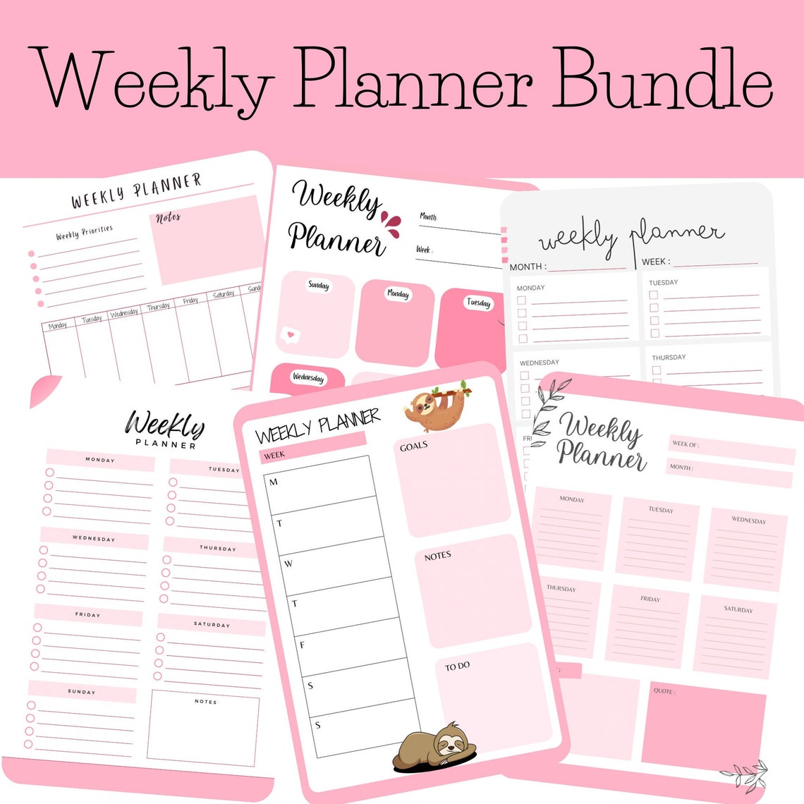 Pink Weekly Planner Bundle | Printable Planner | Digital Download | 6 ...