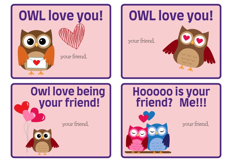 Printable Classroom Valentine's Cards for Class With Owls and Sloths on ...