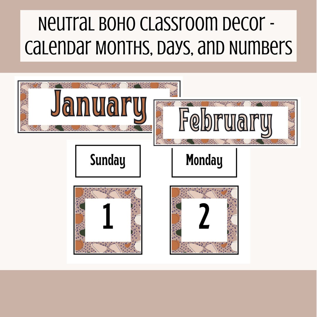 Neutral Boho Classroom Calendar Set | Includes Days of Week, Months of ...