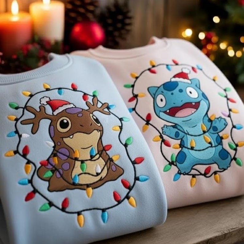 Christmas Poke Embroidered Sweatshirt | Anime Holiday Sweater | Free ...