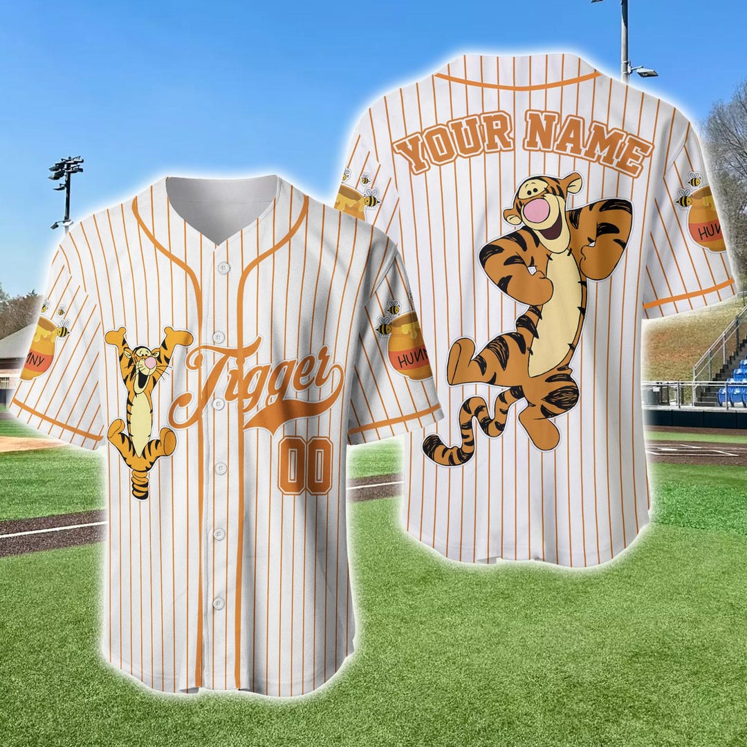 Cartoon Tigger Baseball Jersey, Custom Name Winnie the Pooh Jersey Gift ...