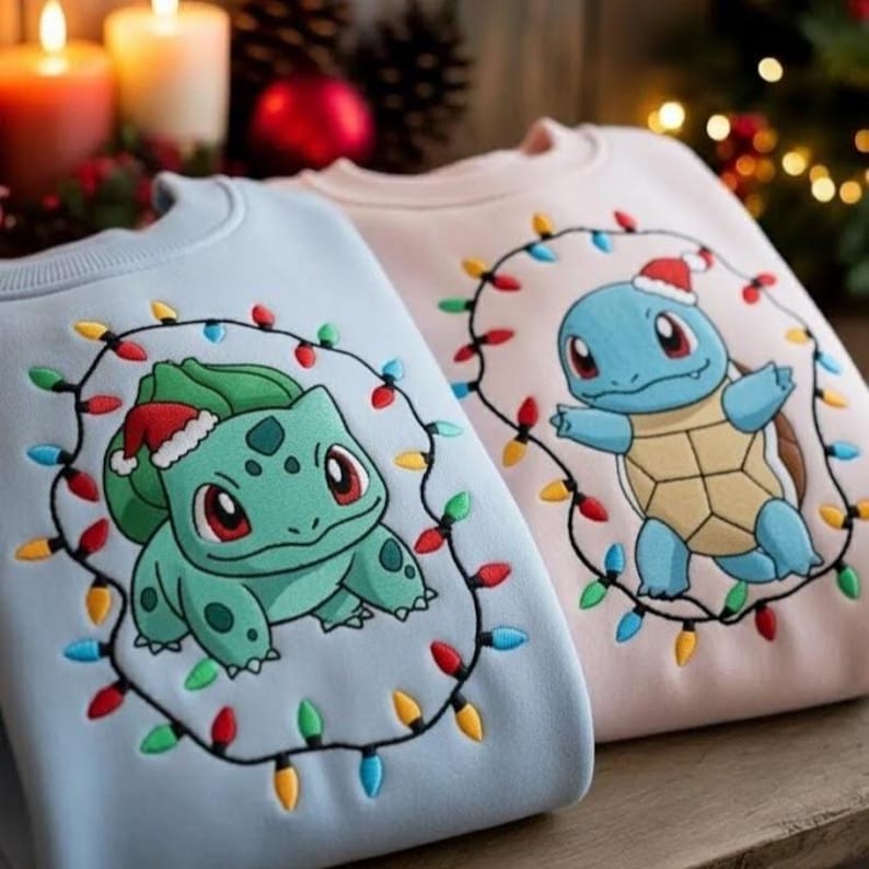 Christmas Poke Embroidered Sweatshirt | Anime Holiday Sweater | Free ...