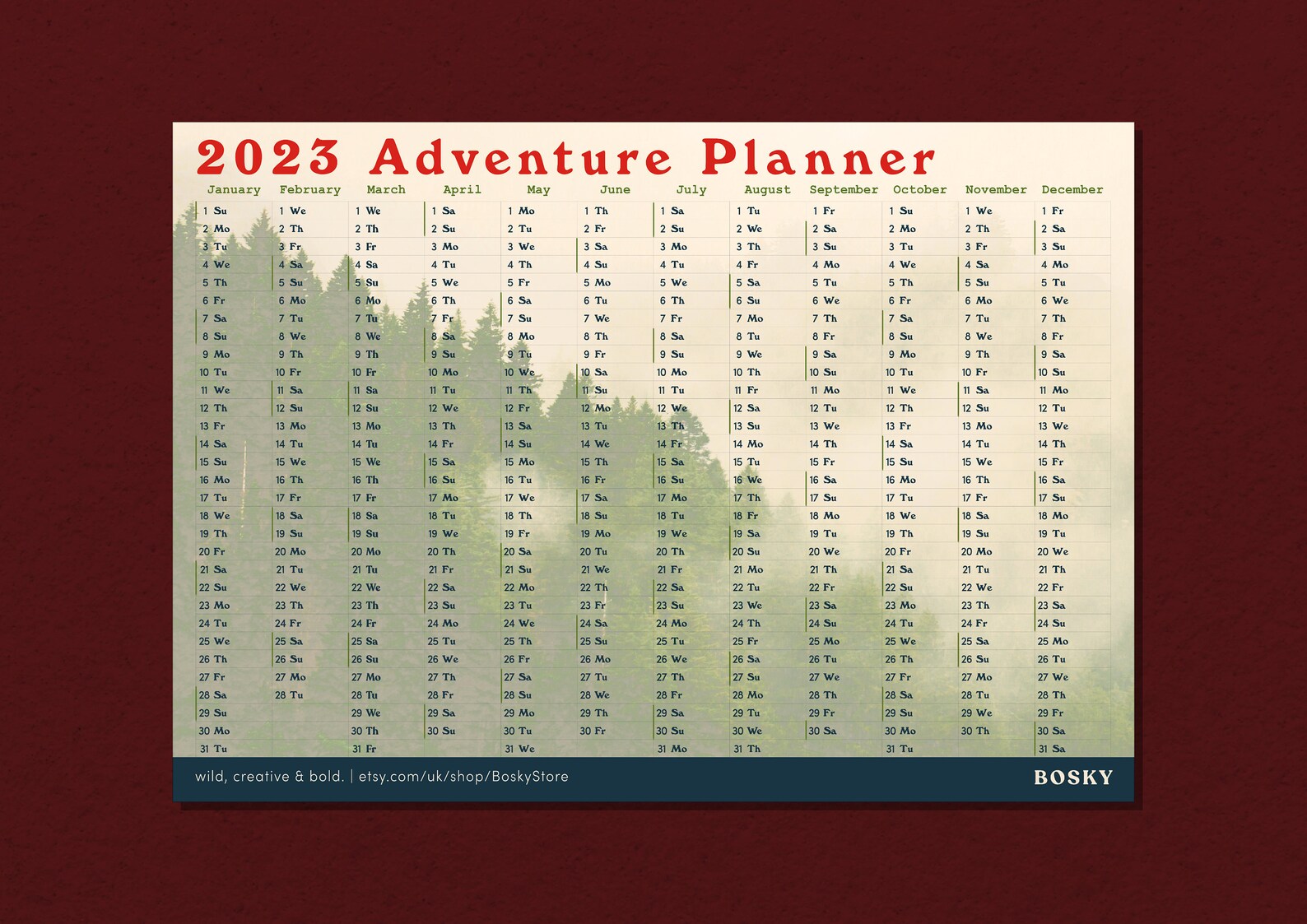Bosky A3 2025 Adventure Wall Planner, 2025 Planner, Wall Chart, Year ...
