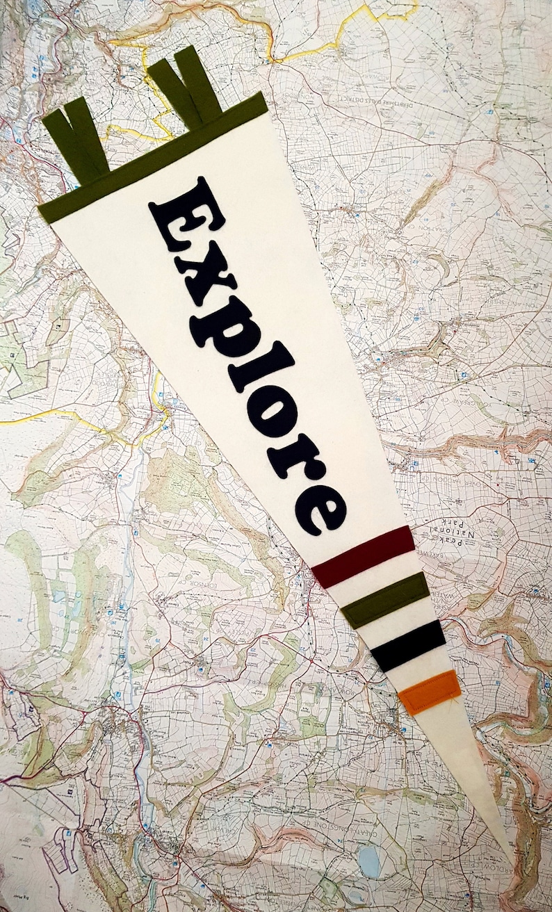 Explore Wool Felt Pennant Flag: Handmade Adventure Decor - Etsy