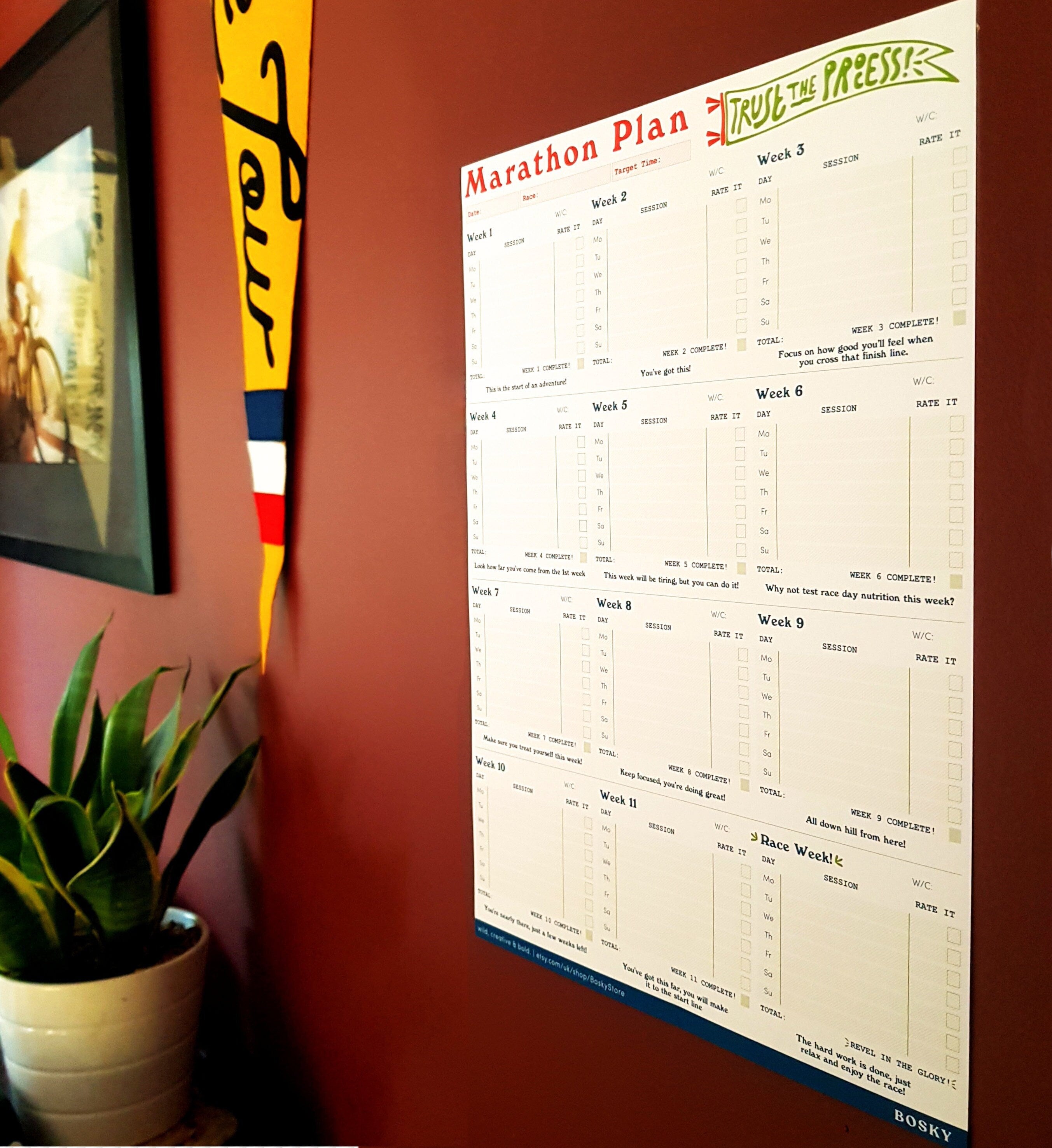 Bosky A3 12 Week Marathon Planner, Running Schedule, Race Calendar ...