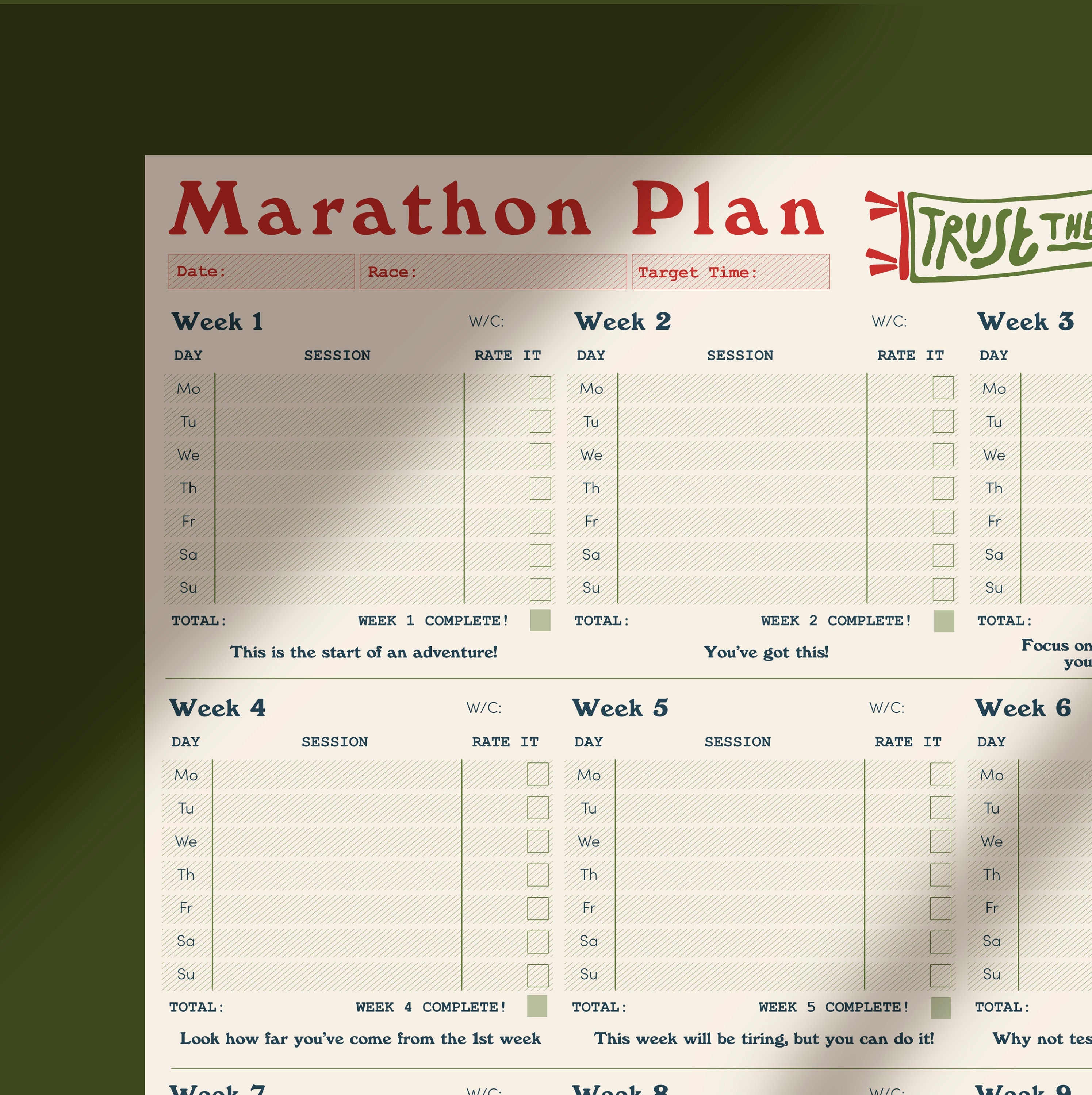 Bosky A3 12 Week Marathon Planner, Running Schedule, Race Calendar ...