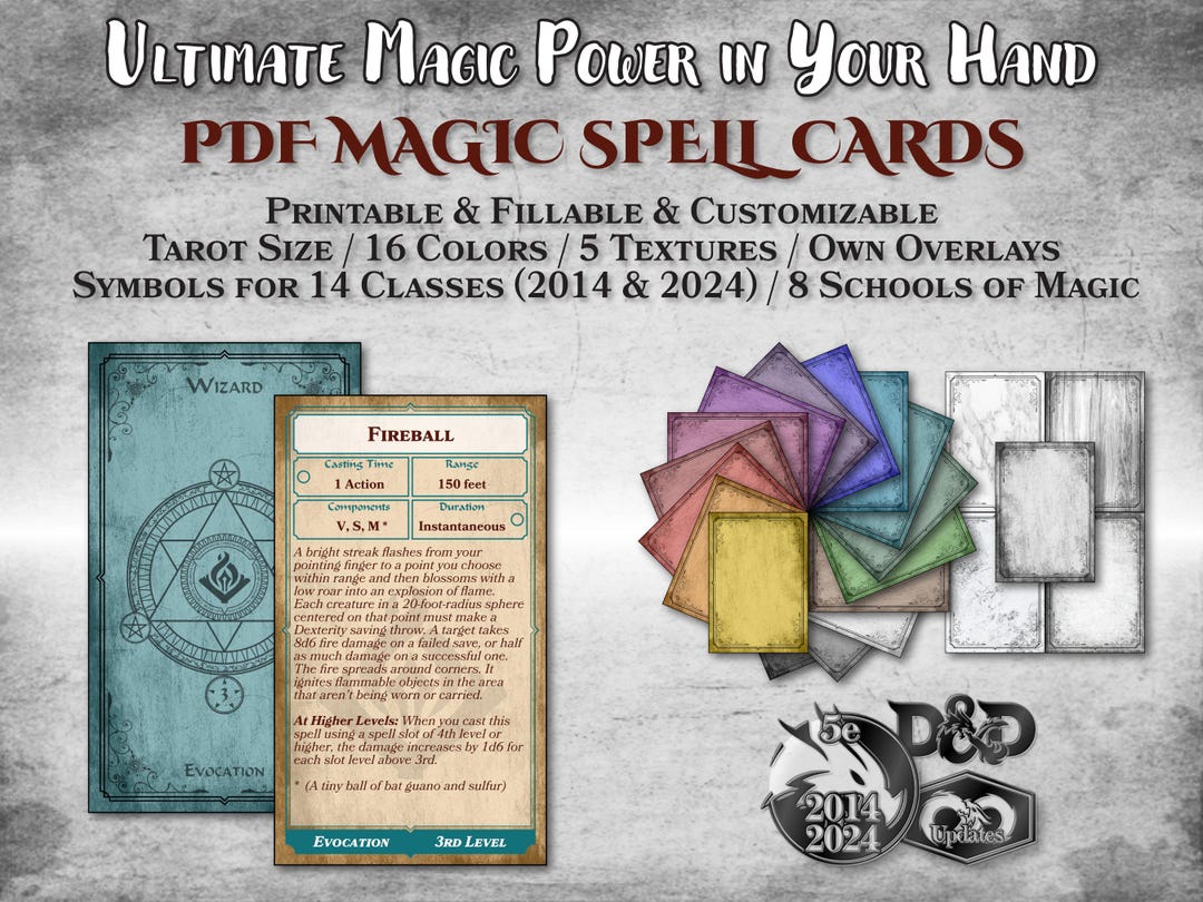 Dnd Spell Cards PDF Tarot Size Fillable for Every Class Customizable ...