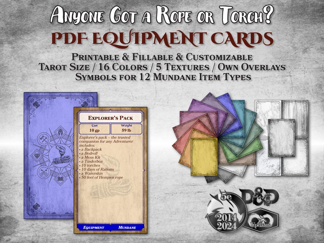 Dnd Equipment Cards PDF Tarot Size Mundane Item Fillable Customizable ...