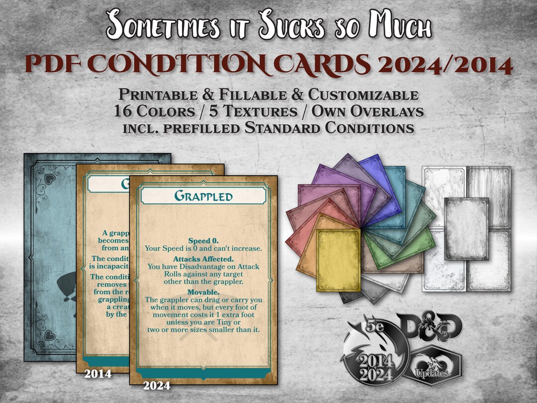 Dnd Condition Cards 2024 2014 PDF Fillable Customizable Printable ...