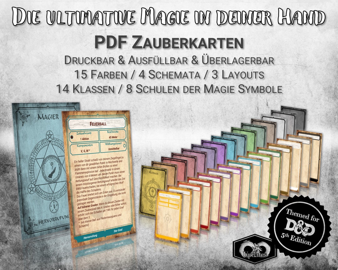 Dnd Zauber Karten PDF Ausfüllbar Deutsch Alle Klassen - Etsy