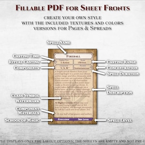 Dnd Spell Book Pages Sheets PDF Fillable for Every Class Customizable ...