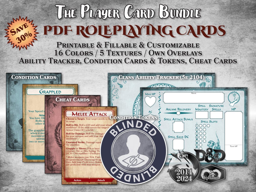 Dnd Player Card Bundle PDF Fillable Activity Tracker Conditions Cheat ...
