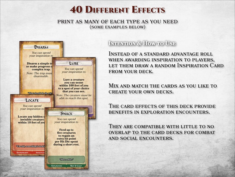 Dnd Exploration Inspiration Cards PDF Fillable 40 Effects Customizable ...