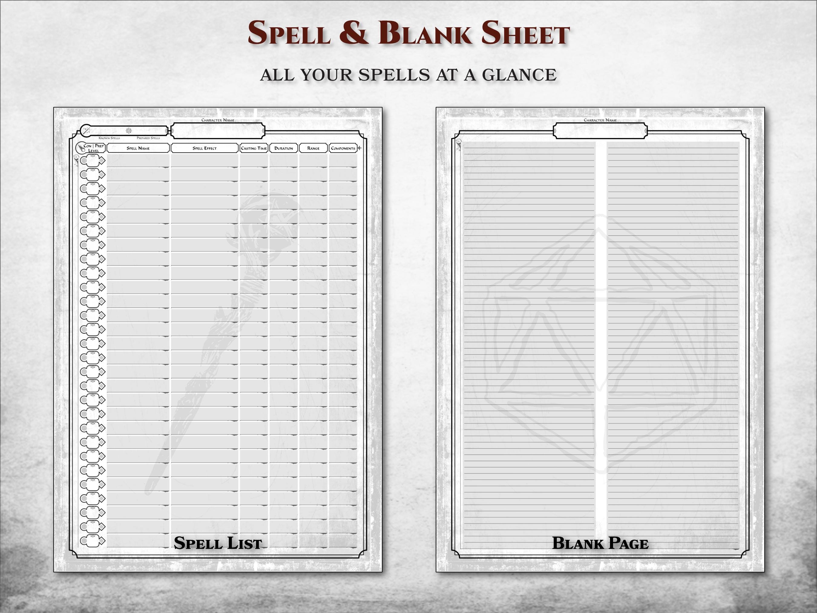 Dnd 2024 Character Sheet PDF Fillable Class Background Template Spell List Inventory Editable ...