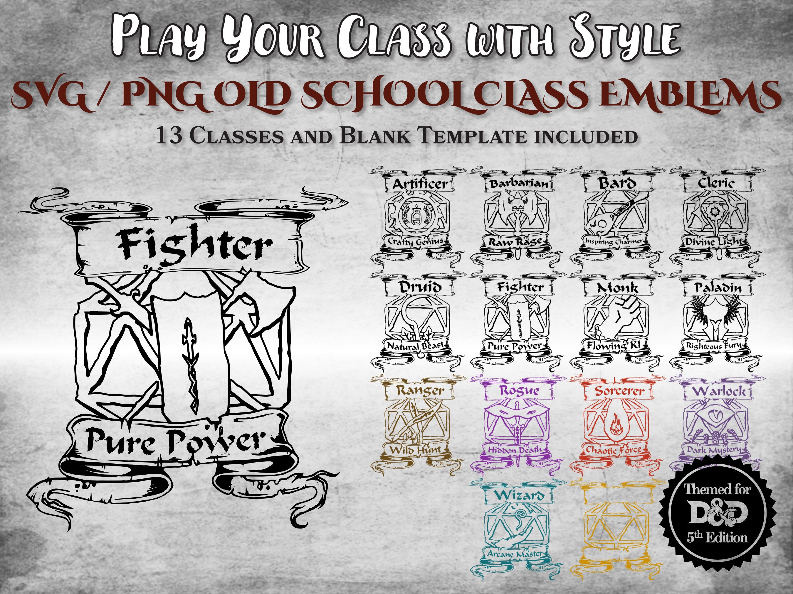 Dnd Class Emblems SVG PNG Every Class Icon Incl Artificer Graphic Hand ...