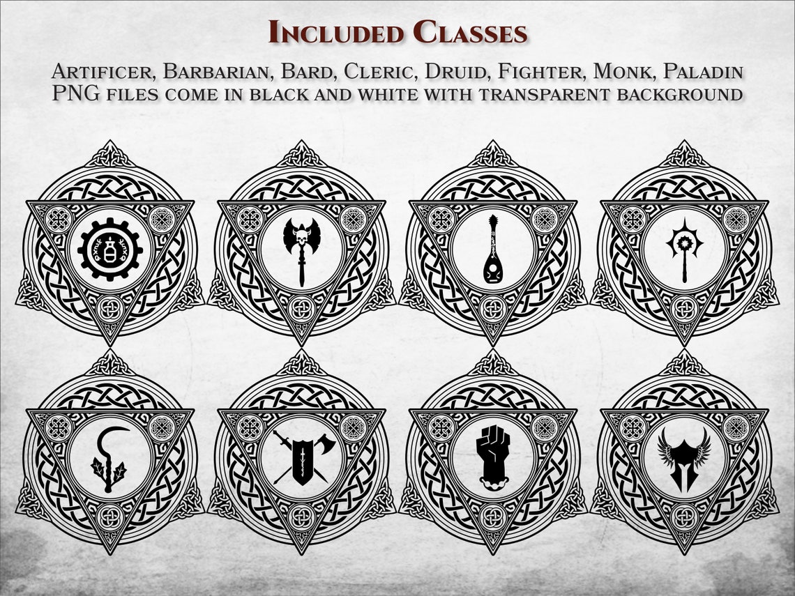 Dnd Class Emblems SVG PNG Every Class Icon Incl Artificer Celtic Viking ...