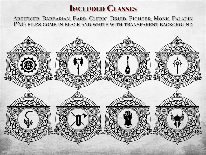 Dnd Class Emblems SVG PNG Every Class Icon Incl Artificer Celtic Viking ...