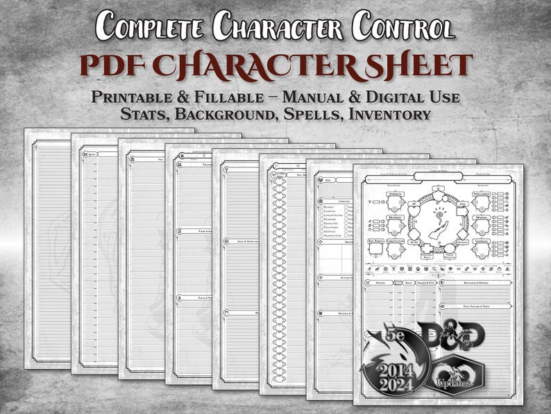 Hoja de personaje de DnD 2024 (PDF, rellenable), plantilla de trasfondo ...
