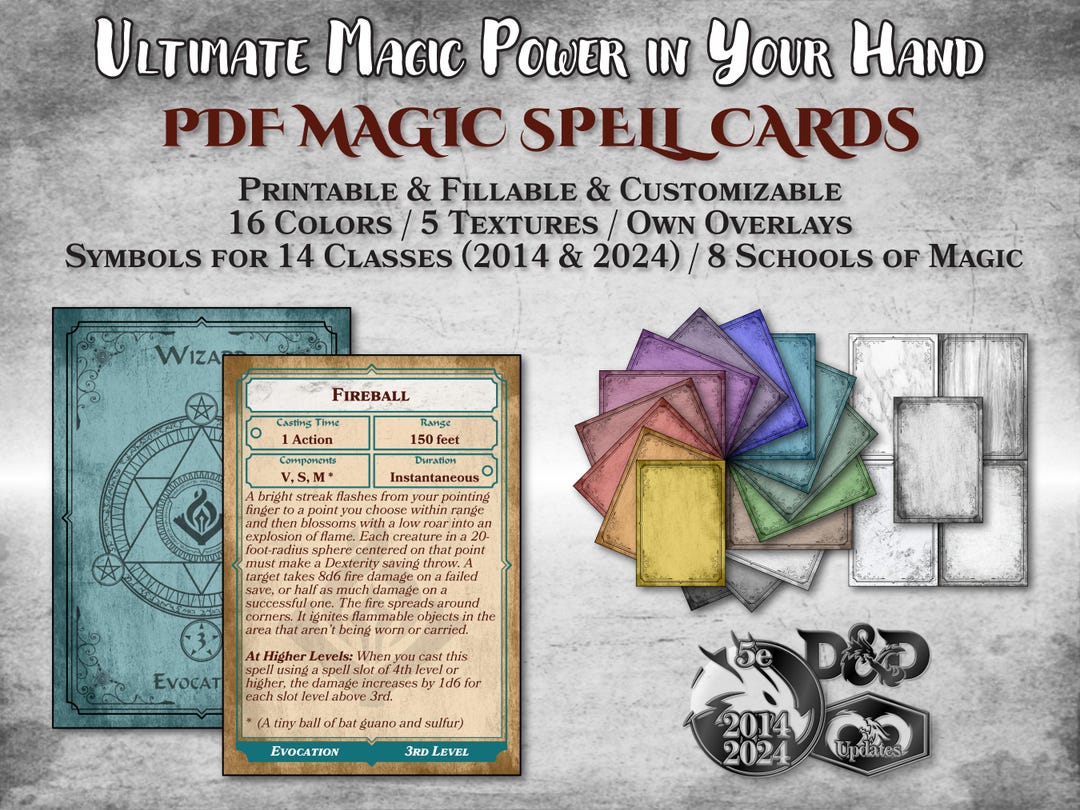 Dnd Spell Cards PDF Fillable for Every Class Customizable Printable ...