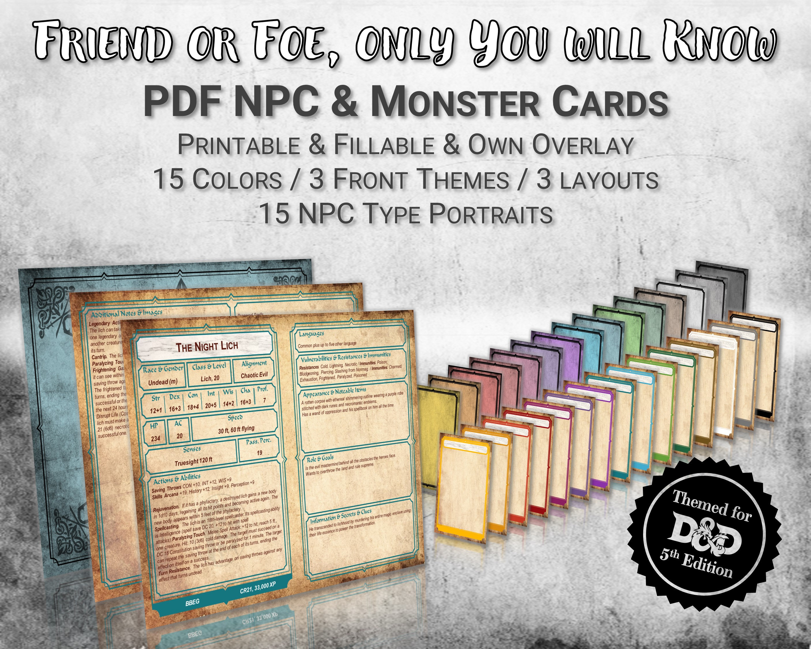 Dnd NPC Cards Monster Cards Creature Cards PDF Fillable - Etsy Canada