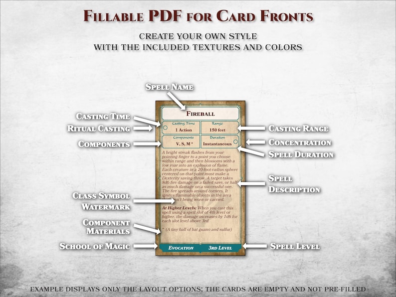 Dnd Spell Cards PDF Tarot Size Fillable for Every Class Customizable ...