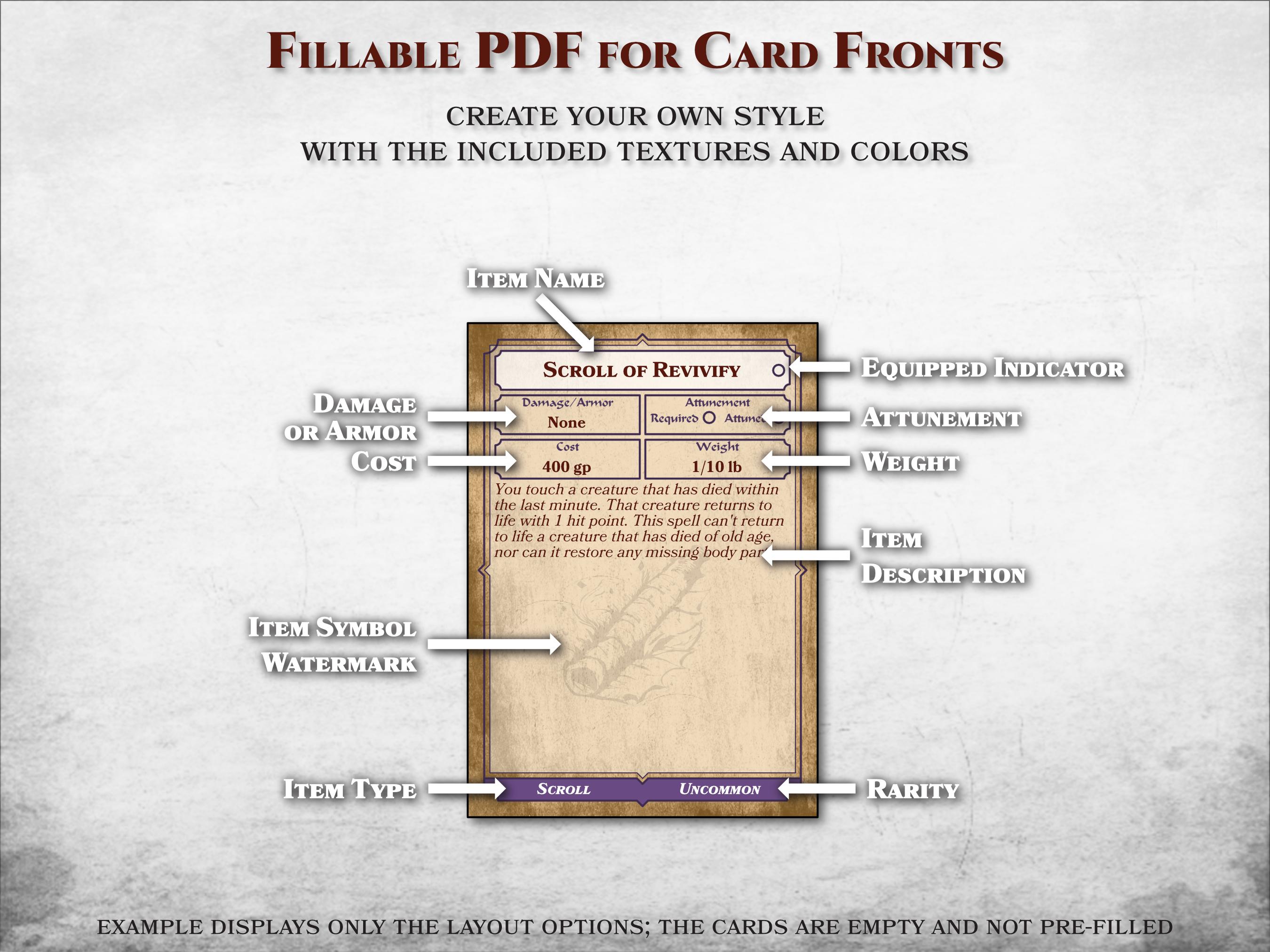 Dnd Magic Item Cards PDF Fillable Customizable Printable Accessory ...