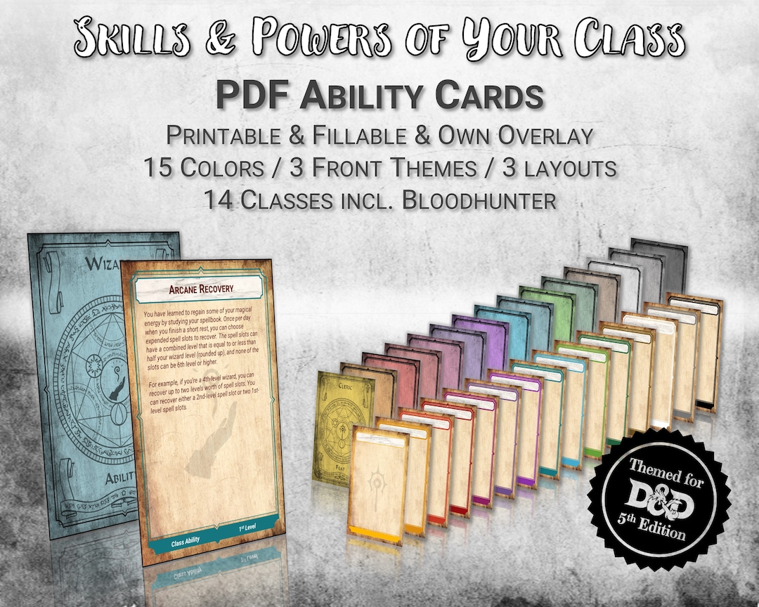 Dnd Ability Cards PDF Fillable for Every Class Customizable - Etsy ...