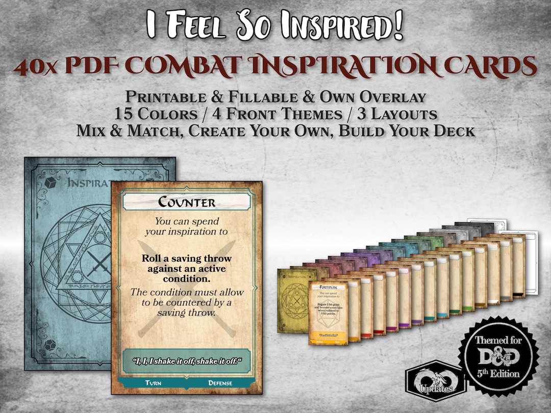 Dnd Combat Inspiration Cards PDF Fillable 40 Effects - Etsy