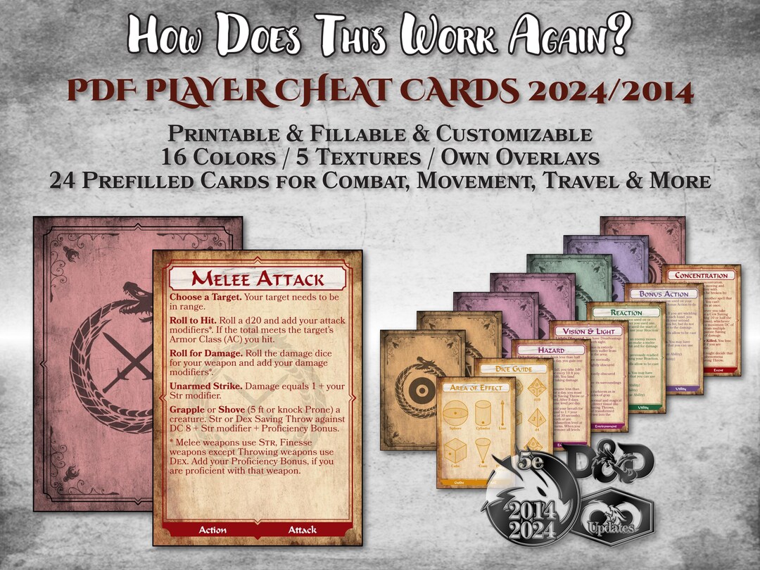 Dnd Player Cheat Cards 2024 2014 PDF Fillable Guide Customizable ...