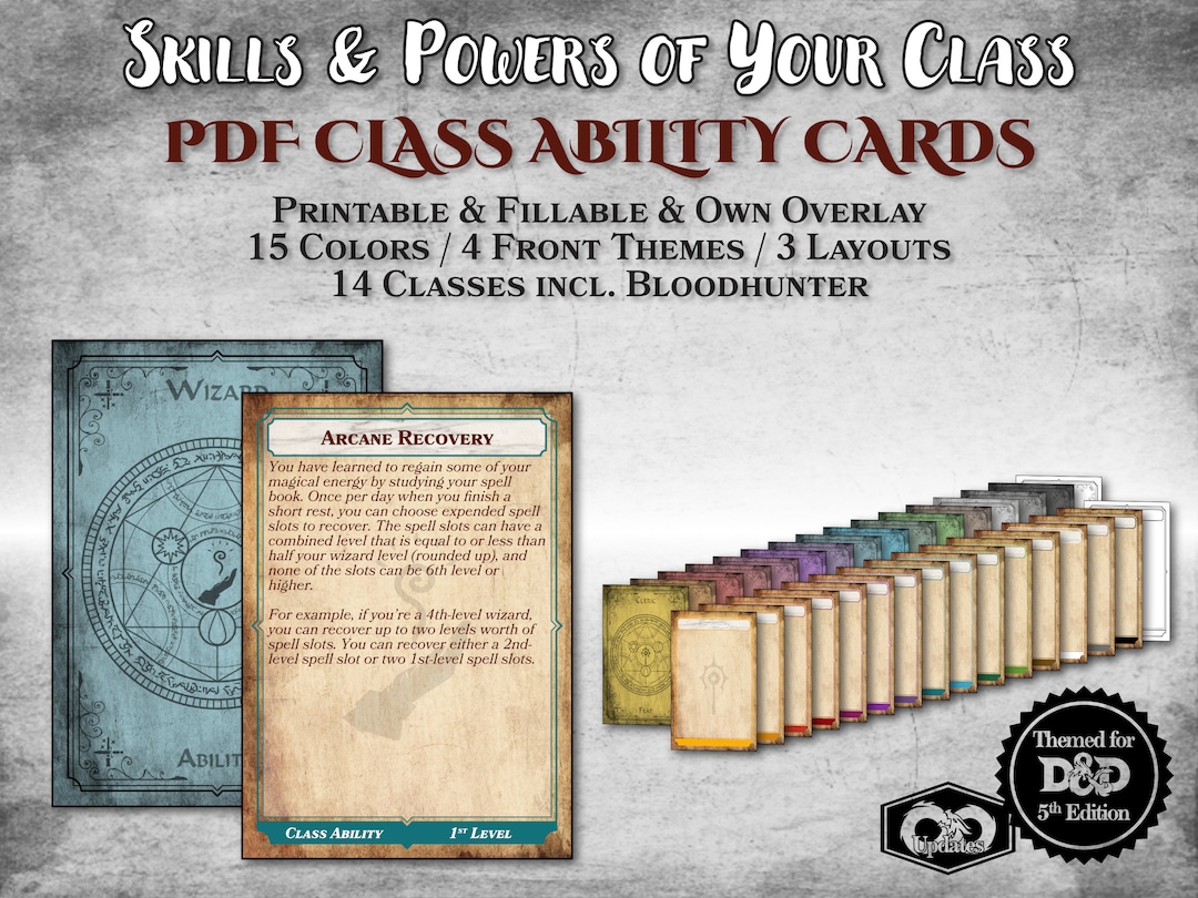 Dnd Ability Cards PDF Fillable for Every Class Customizable Printable ...