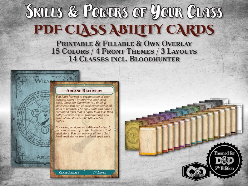 Dnd Ability Cards PDF Fillable for Every Class Customizable - Etsy