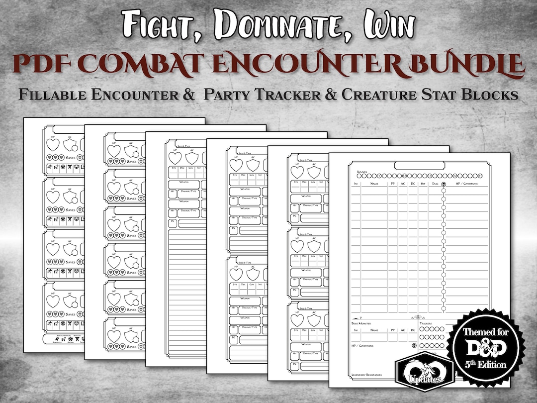 Dnd Encounter Bundle PDF Fillable Initiative Tracker Combat Monster ...