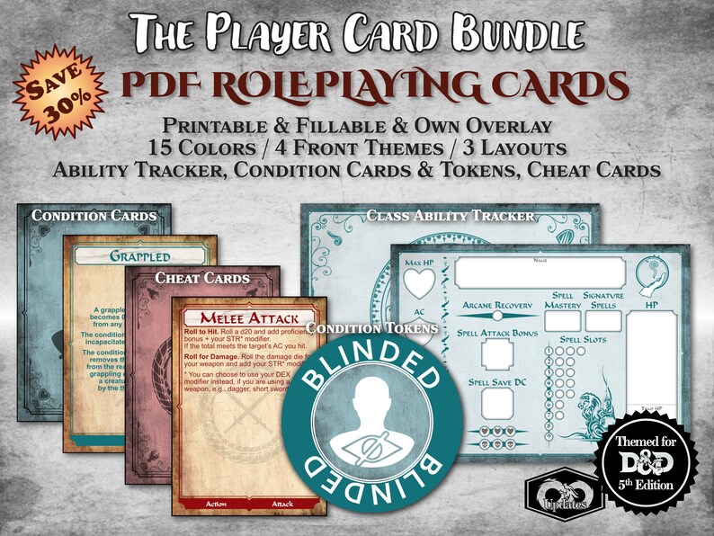 Dnd Player Card Bundle PDF Fillable Activity Tracker Conditions Cheat ...