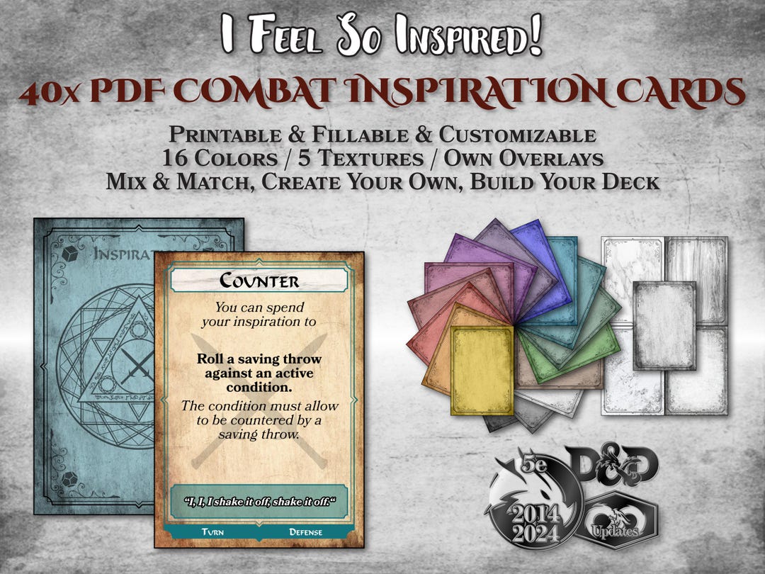 Dnd Combat Inspiration Cards PDF Fillable 40 Effects Customizable ...