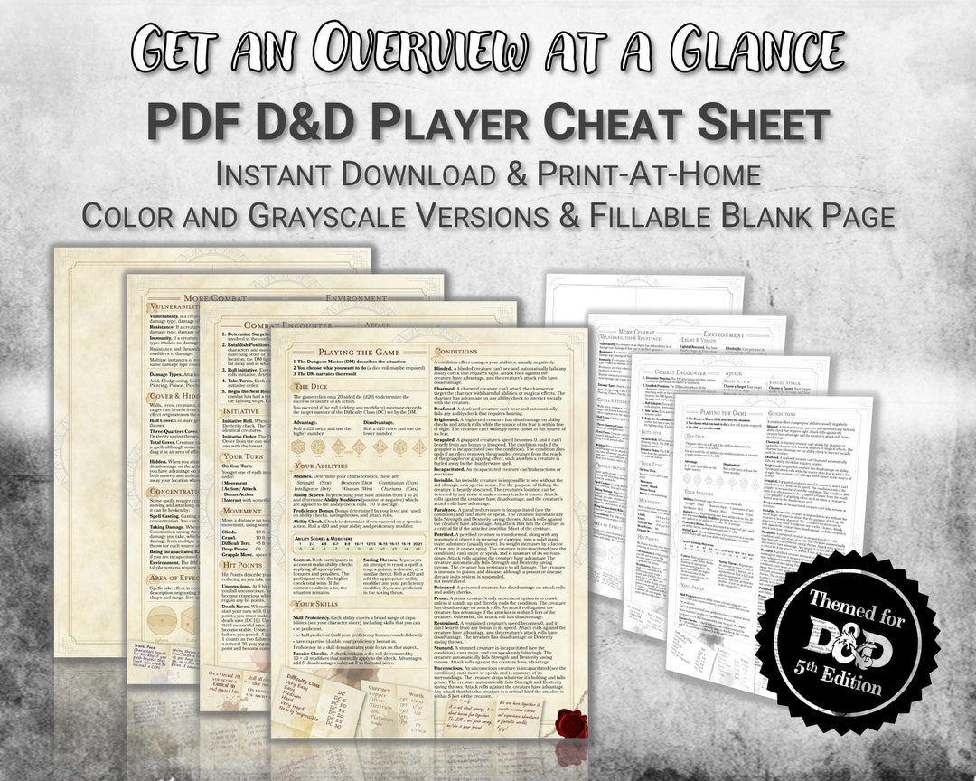 Dnd Player Cheat Sheet PDF Turn Guide New Player Guide Quick - Etsy New ...
